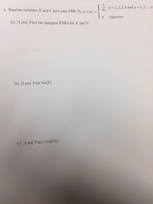 Solved Random variables X and Y have joint PMF P_X, Y(x, y) | Chegg.com