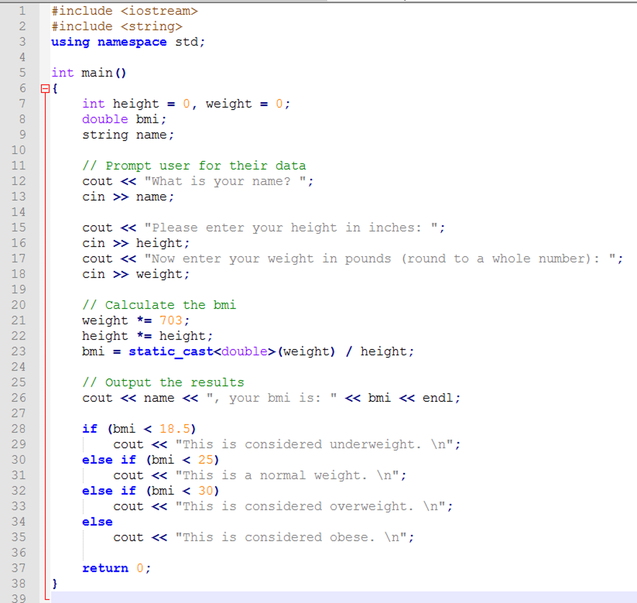 Write MIPS code to calculate BMI, here is the c++ | Chegg.com