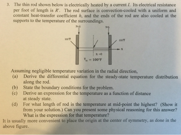Solved The thin rod shown below is electrically heated by a | Chegg.com