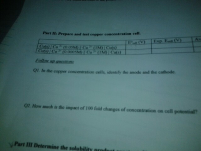 Solved Part Prepare and test copper concentration cell 1 In | Chegg.com