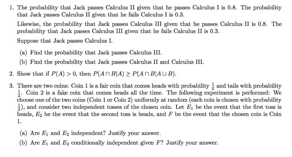 Solved The probability that Jack passes Calculus II given | Chegg.com