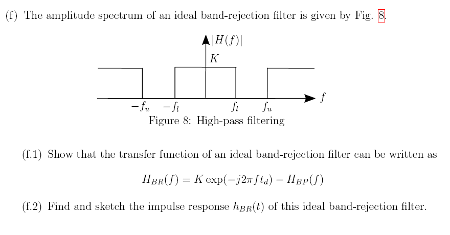 Solved (e) The amplitude spectrum of an ideal band-pass | Chegg.com