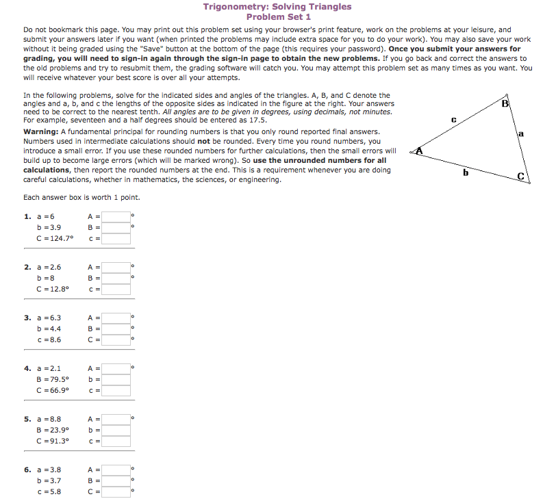 Solved Trigonometry: Solving Triangles Problem Set 1. Do not | Chegg.com