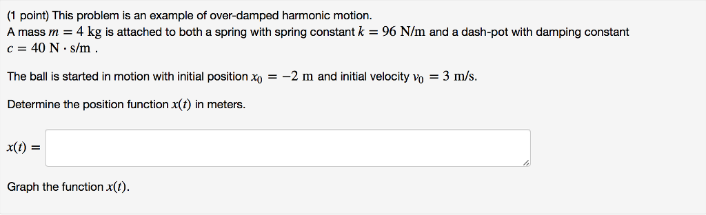 Solved (1 point) This problem is an example of over-damped | Chegg.com