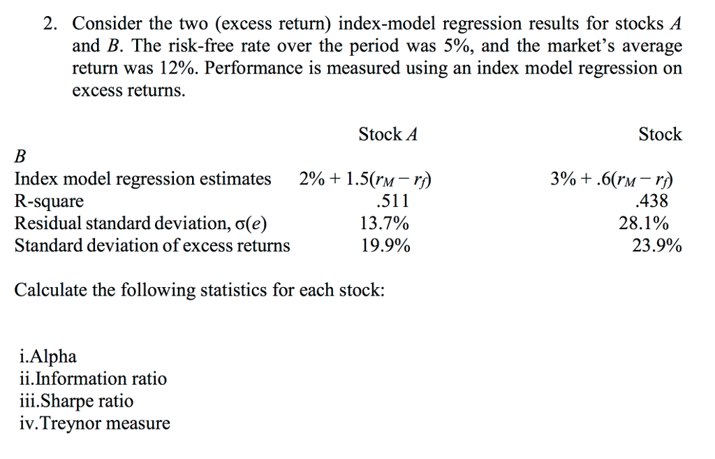 Solved 2. Consider the two (excess return) index-model | Chegg.com