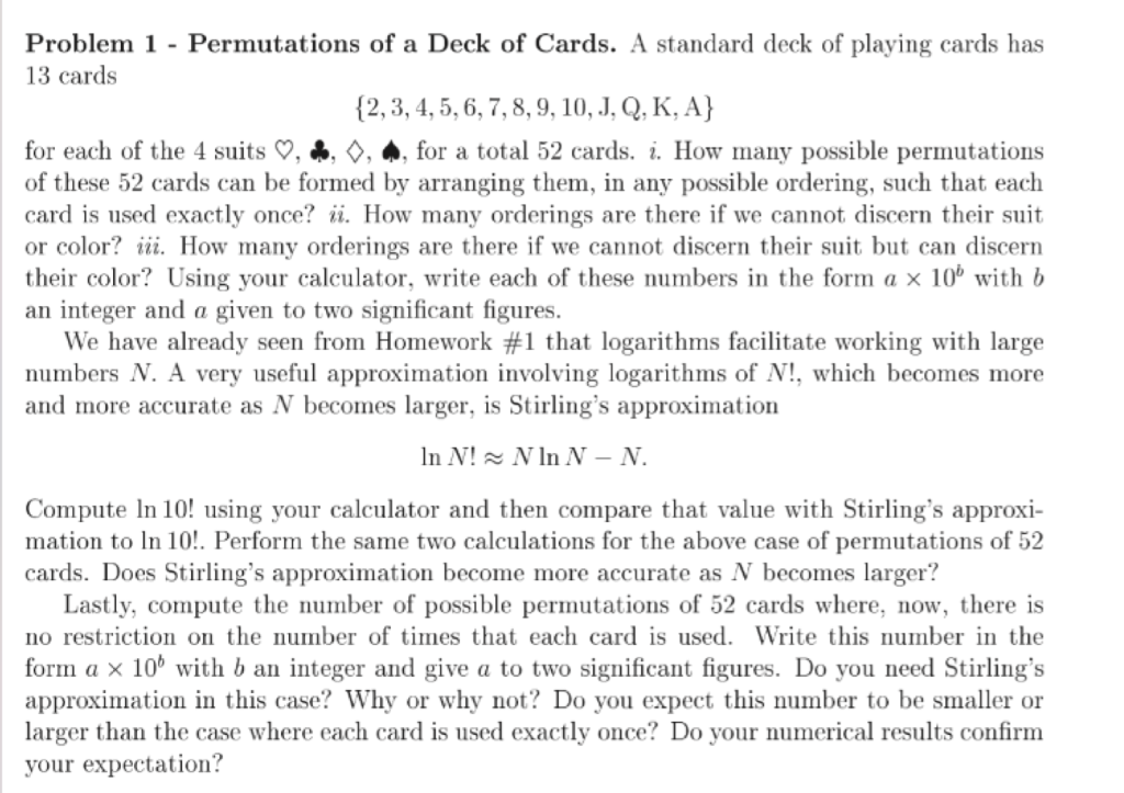 Problem 1 13 cards Permutations of a Deck of Cards. A | Chegg.com