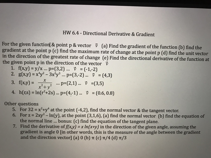 Solved For the given function & point p & vector v vector | Chegg.com