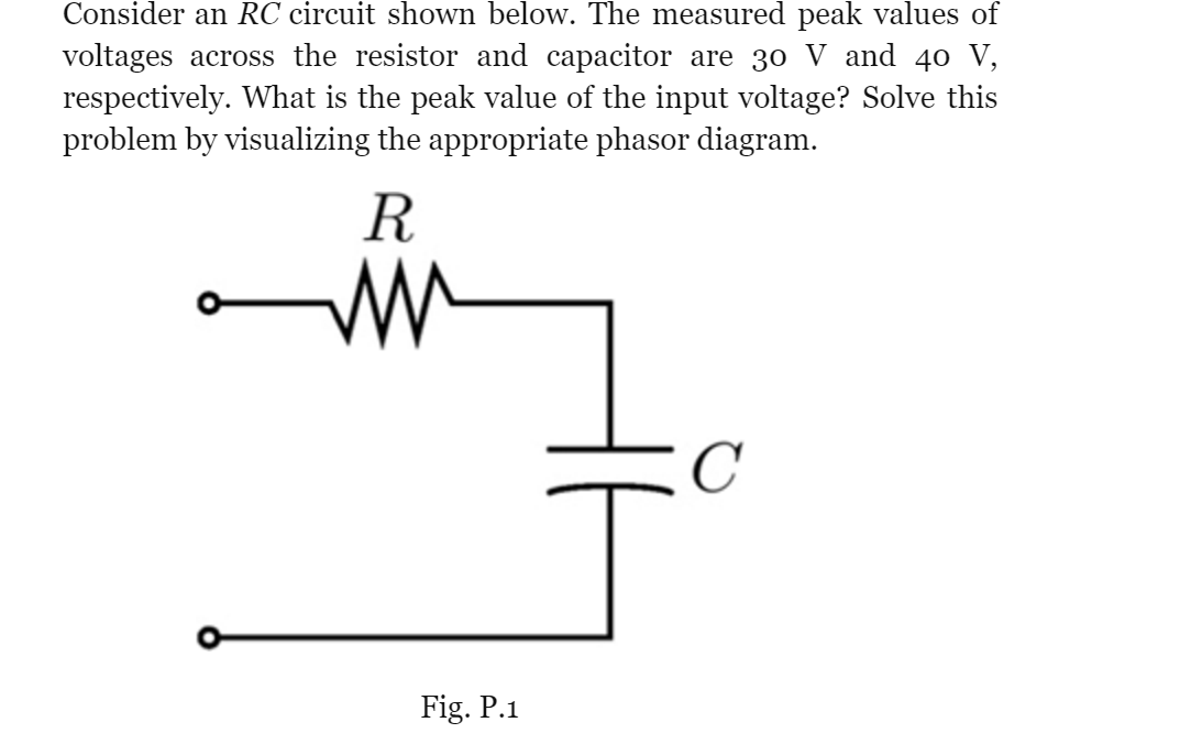 Solved Consider an RC circuit shown below. The measured peak | Chegg.com