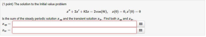 Solved (1 point) The solution to the Initial value problem | Chegg.com
