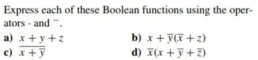 Solved Express each of these Boolean functions using the | Chegg.com