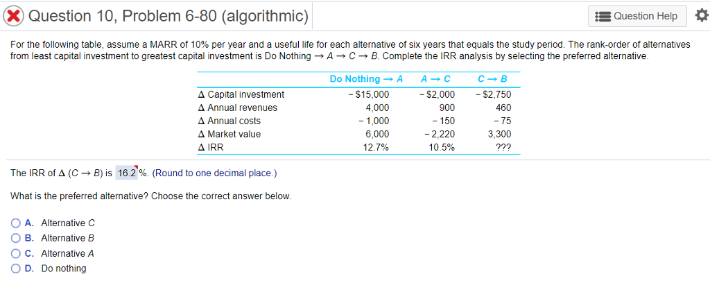 Solved Question 10, Problem 6-80 (algorithmic) Question Help | Chegg.com