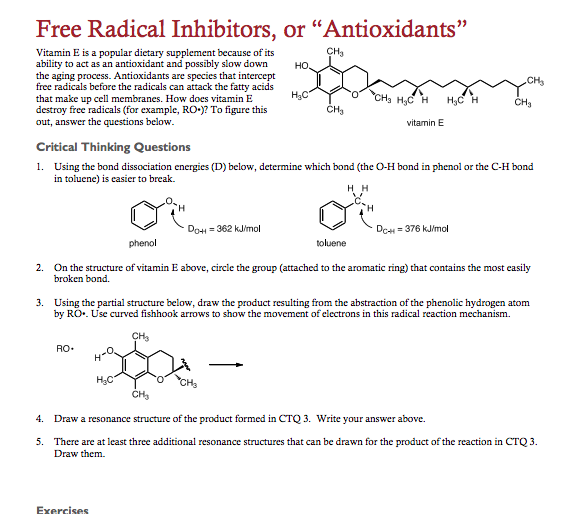 Solved Free Radical Inhibitors, or "Antioxidants" Vitamin E | Chegg.com
