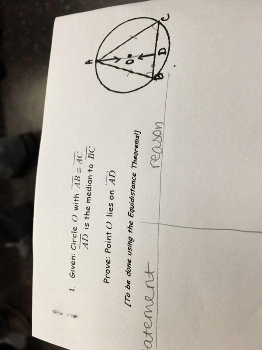 Solved Given: Circle O with AB bar AC bar AD is the median | Chegg.com