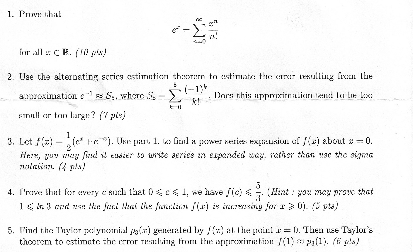 Solved Prove That E X Summation N 0 Infinity X N N