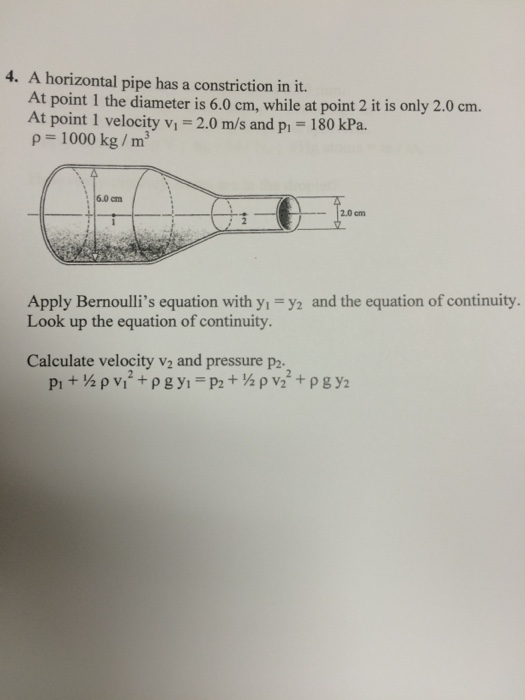 Solved A horizontal pipe has a constriction in it. At point | Chegg.com