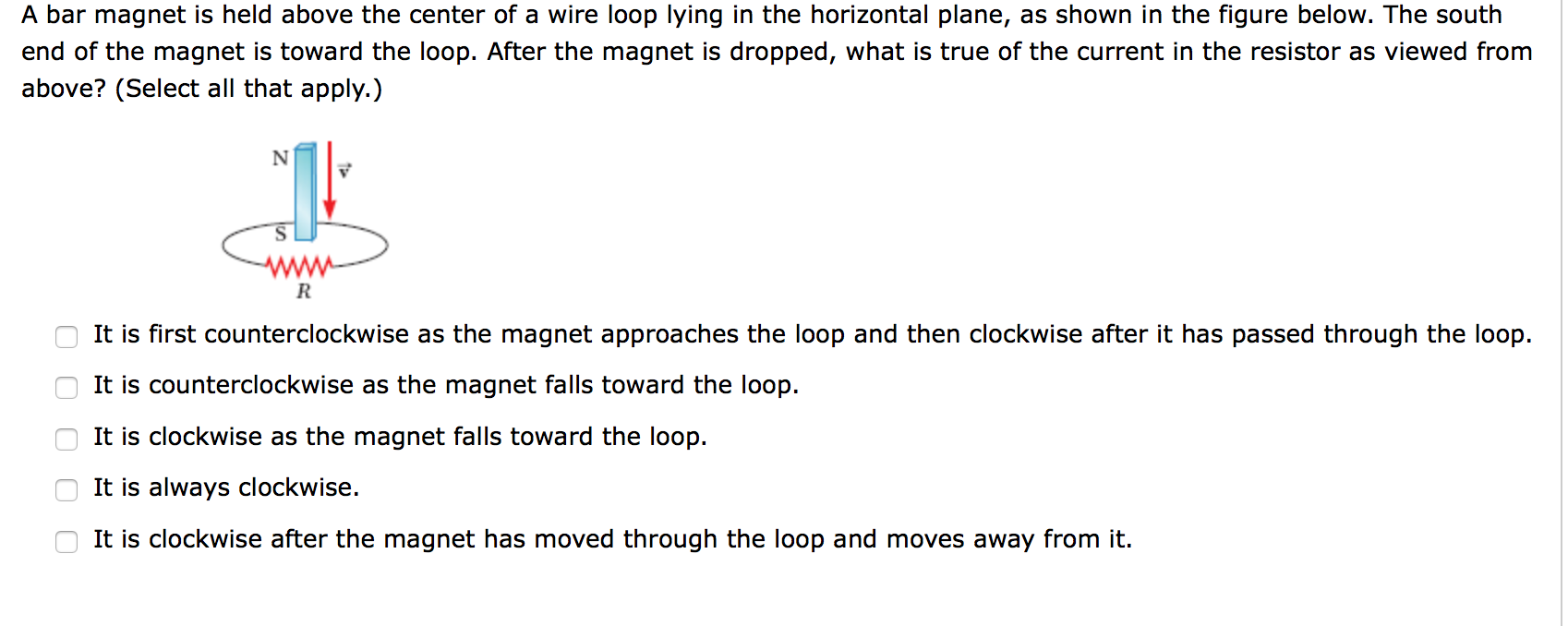 Solved A bar magnet is held above the center of a wire loop | Chegg.com