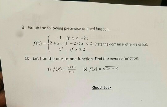 Solved 9. Graph the following piecewise-defined function | Chegg.com