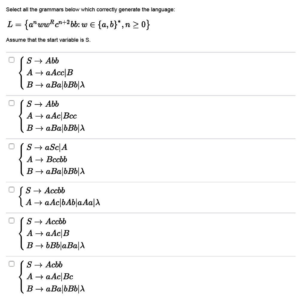 Solved Select all the grammars below which correctly | Chegg.com Solved Select all the grammars below which correctly | Chegg.com