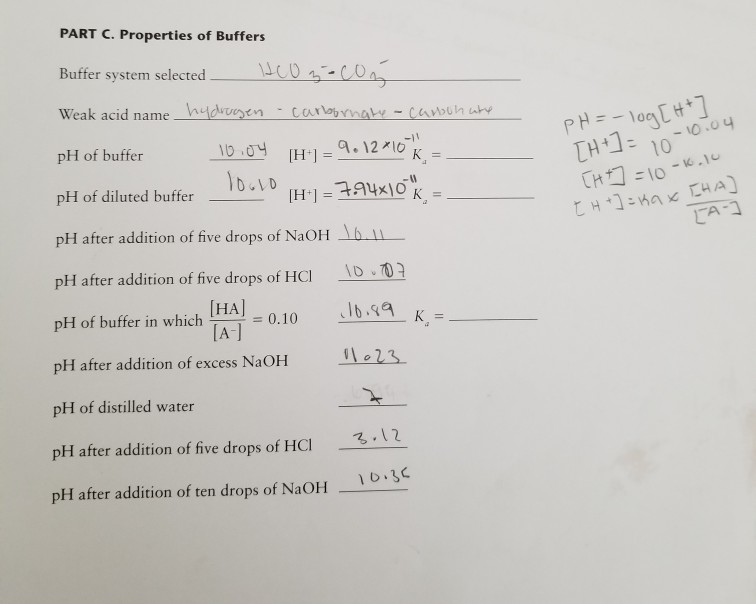 PART C. Properties of Buffers Buffer system selected | Chegg.com