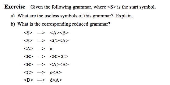 Solved Exercise Given the following grammar, where is the | Chegg.com