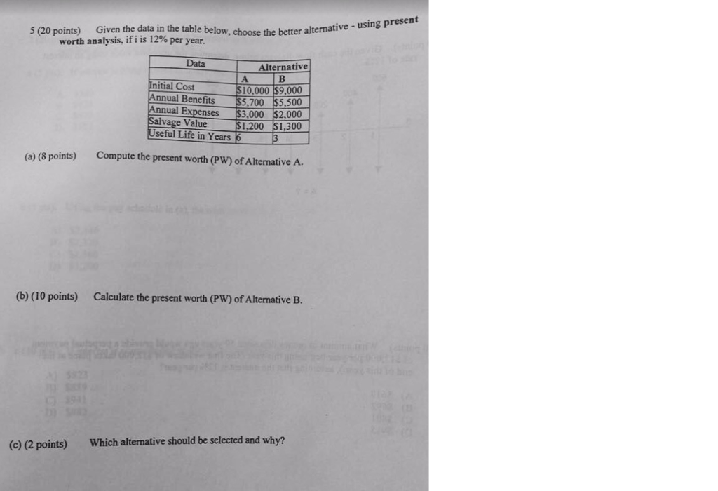 Solved Given the data in the table below, choose the better | Chegg.com