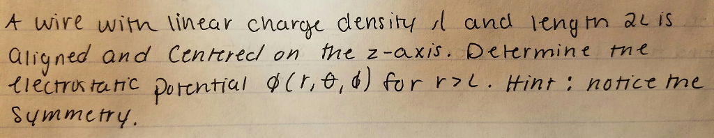 Solved A wire with linear charge density lambda and length | Chegg.com