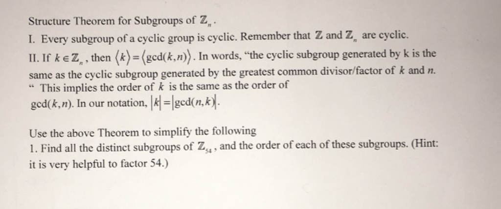 Structure Theorem for Subgroups of Z_n. Every | Chegg.com