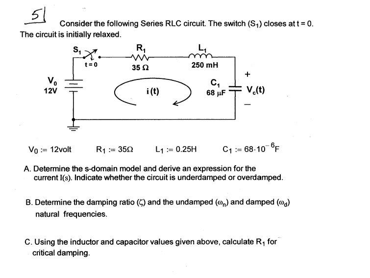 Solved Consider the following Series RLC circuit. The switch | Chegg.com