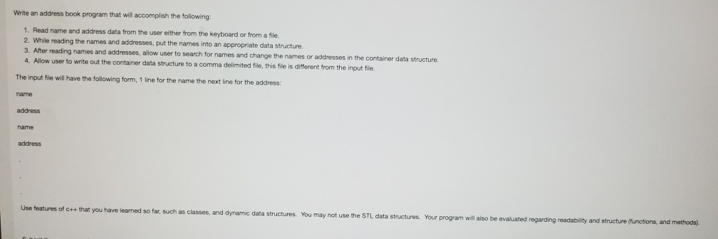 Solved Write an address book program that will accomplish | Chegg.com