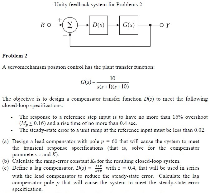 Unity Feedback System For Problems 2 D(s) G(s) O Y... | Chegg.com