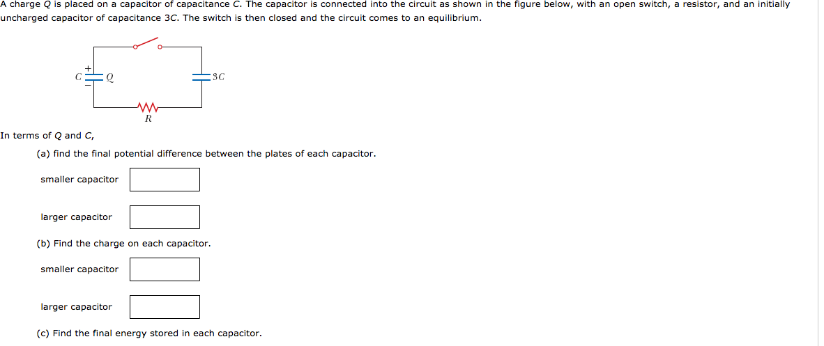 Solved A charge Q is placed on a capacitor of capacitance C. | Chegg.com
