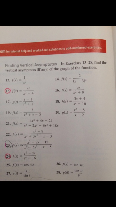 Solved Finding Vertical Asymptotes In exercises 13-28, find | Chegg.com Solved Finding Vertical Asymptotes In exercises 13-28, find | Chegg.com