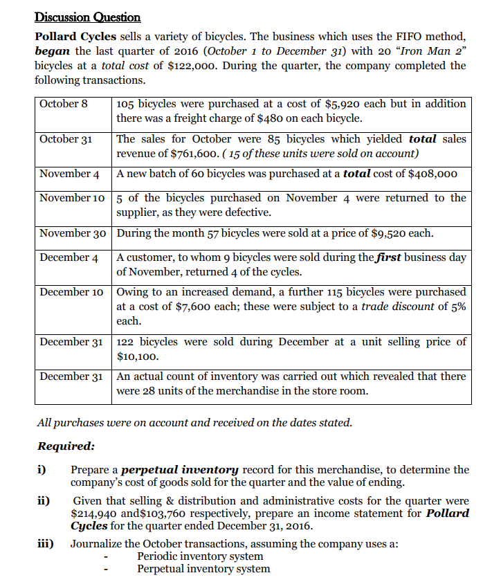 Solved sion stion Pollard Cycles sells a variety of | Chegg.com