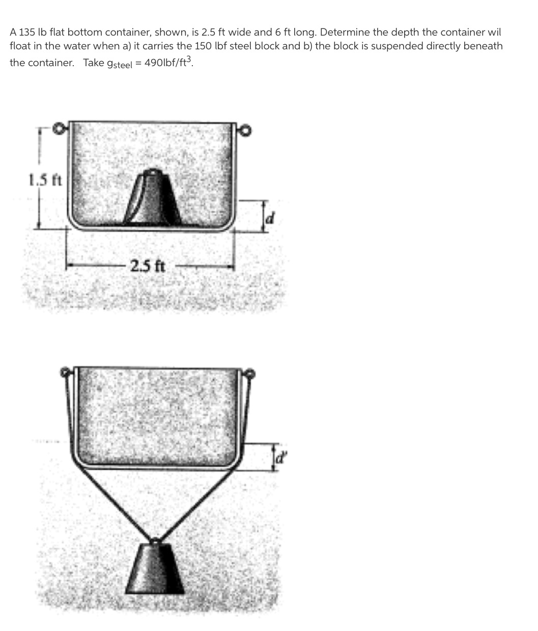 Solved A 135 lb flat bottom container is 2.5 ft wide and 6 | Chegg.com
