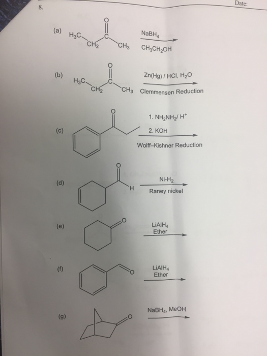 Solved (a) NaBH H3C CH CH3 CH3CH2OH Zn(Hg) HCI, H20 (b) CH2 | Chegg.com