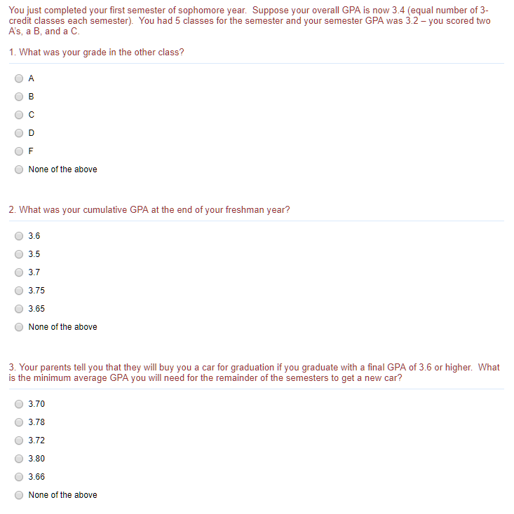 Solved You just completed your first semester of sophomore | Chegg.com