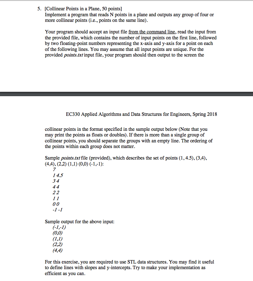 Solved 5. [Collinear Points in a Plane, 50 points] Implement | Chegg.com