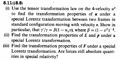 Solved Use the tensor transformation law on the 4-velocity | Chegg.com