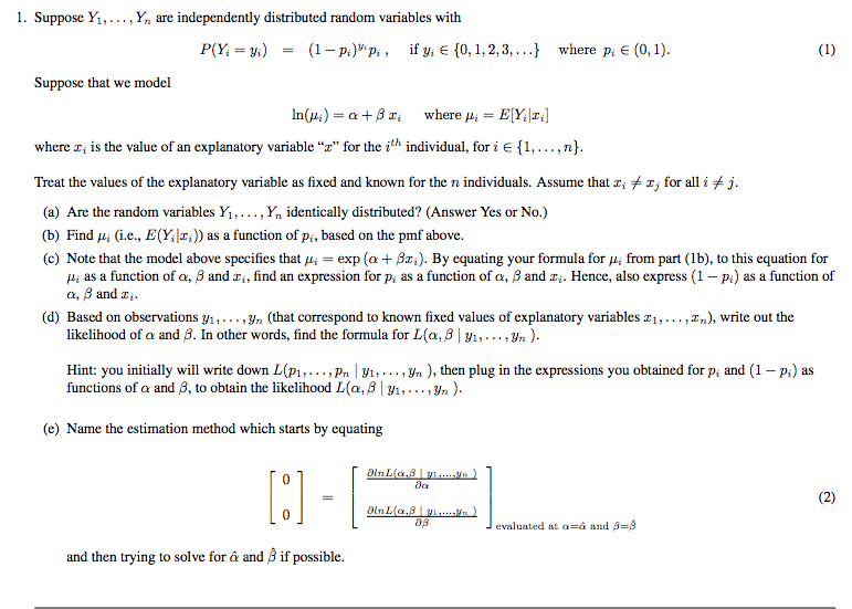 Solved Suppose Y_1, ... Y_n are independently distributed | Chegg.com
