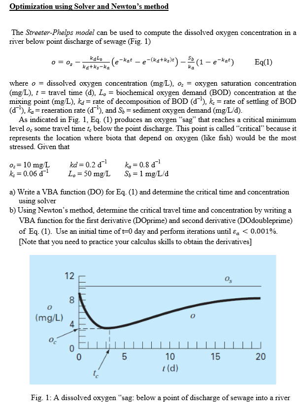 The Streeter-Phelps model can be used to compute the | Chegg.com