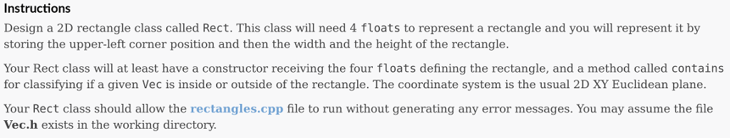 Solved Instructions Design a 2D rectangle class called Rect. | Chegg.com