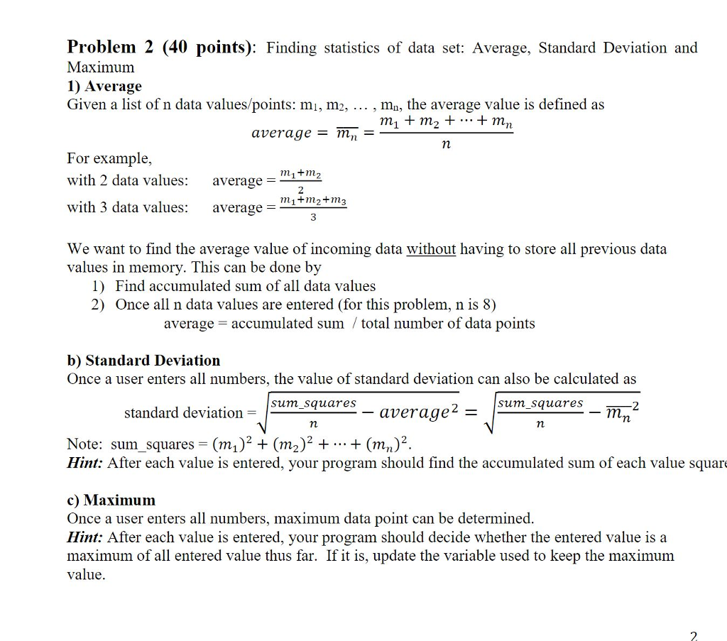 Solved Problem 2 (40 points): Finding statistics of data | Chegg.com