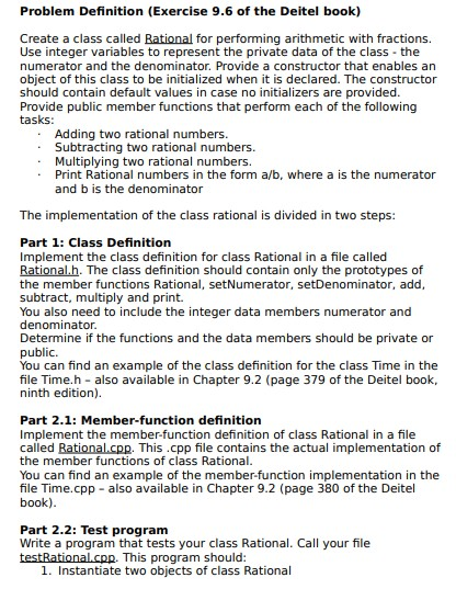 Solved Problem Definition (Exercise 9.6 of the Deitel book) | Chegg.com