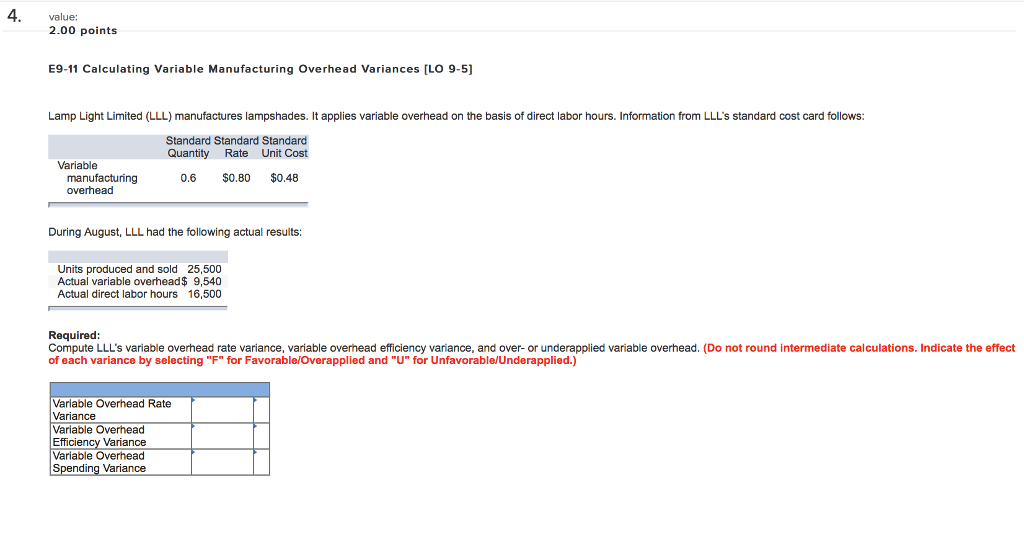 Solved value: 2.00 points E9-11 Calculating Variable | Chegg.com