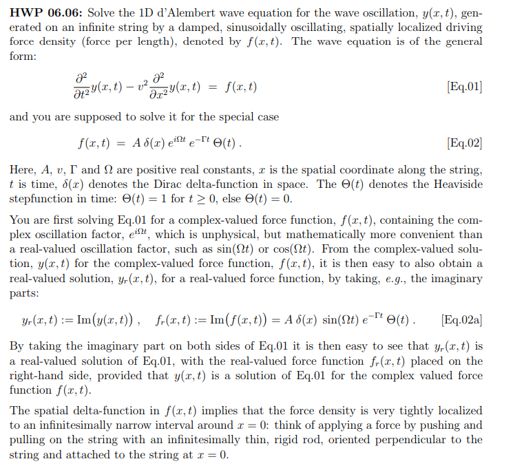 HWP 06.06: Solve the 1D d'Alembert wave equation for | Chegg.com