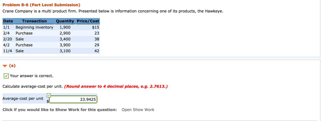 Solved Problem 8-6 (Part Level Submission) Crane Company is | Chegg.com