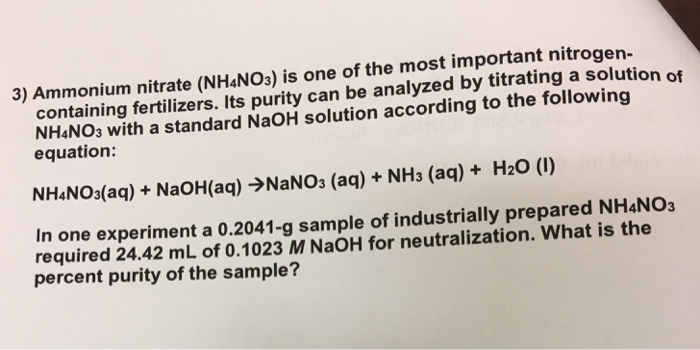 Solved Ammonium nitrate (NH_4NO_3) is one of the most | Chegg.com
