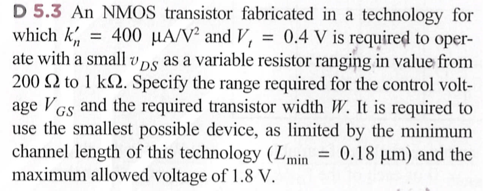 Solved D 5.3 An NMOS transistor fabricated in a technology | Chegg.com
