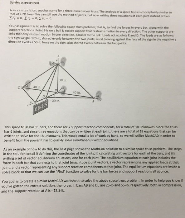Solving a space truss A space truss is just another | Chegg.com