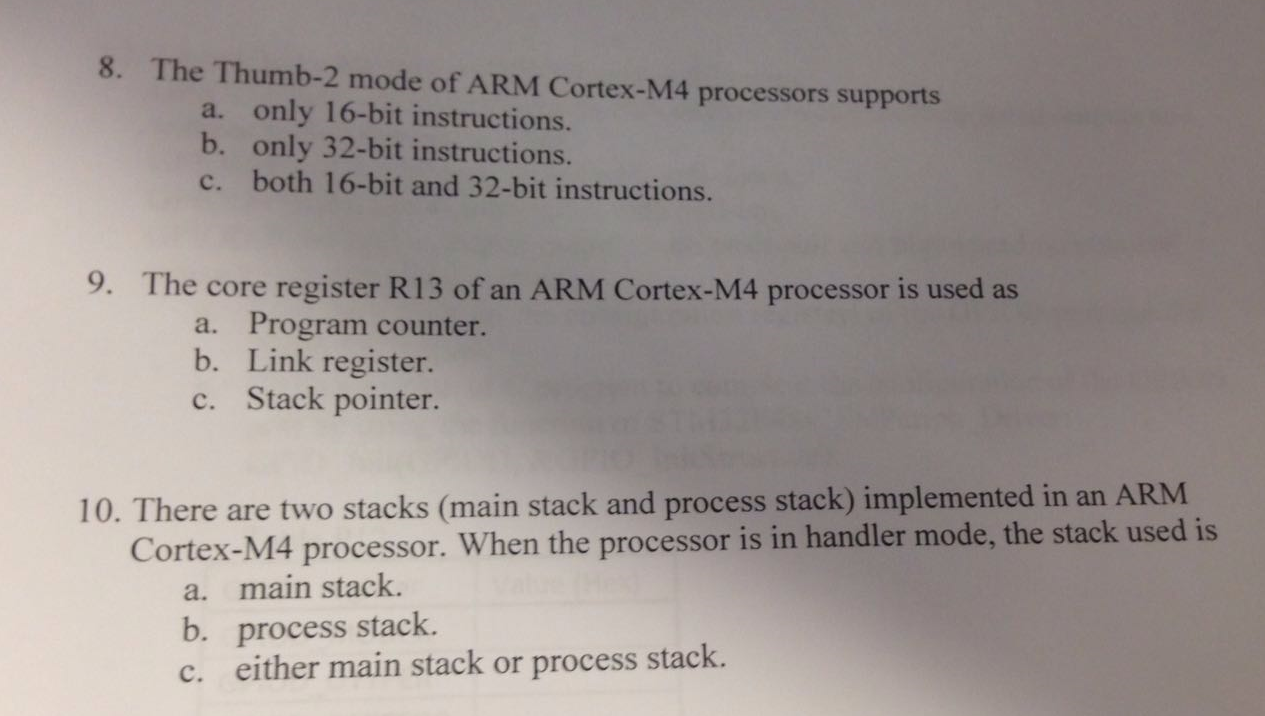 Solved The Thumb-2 mode of ARM Cortex-M4 processors supports | Chegg.com